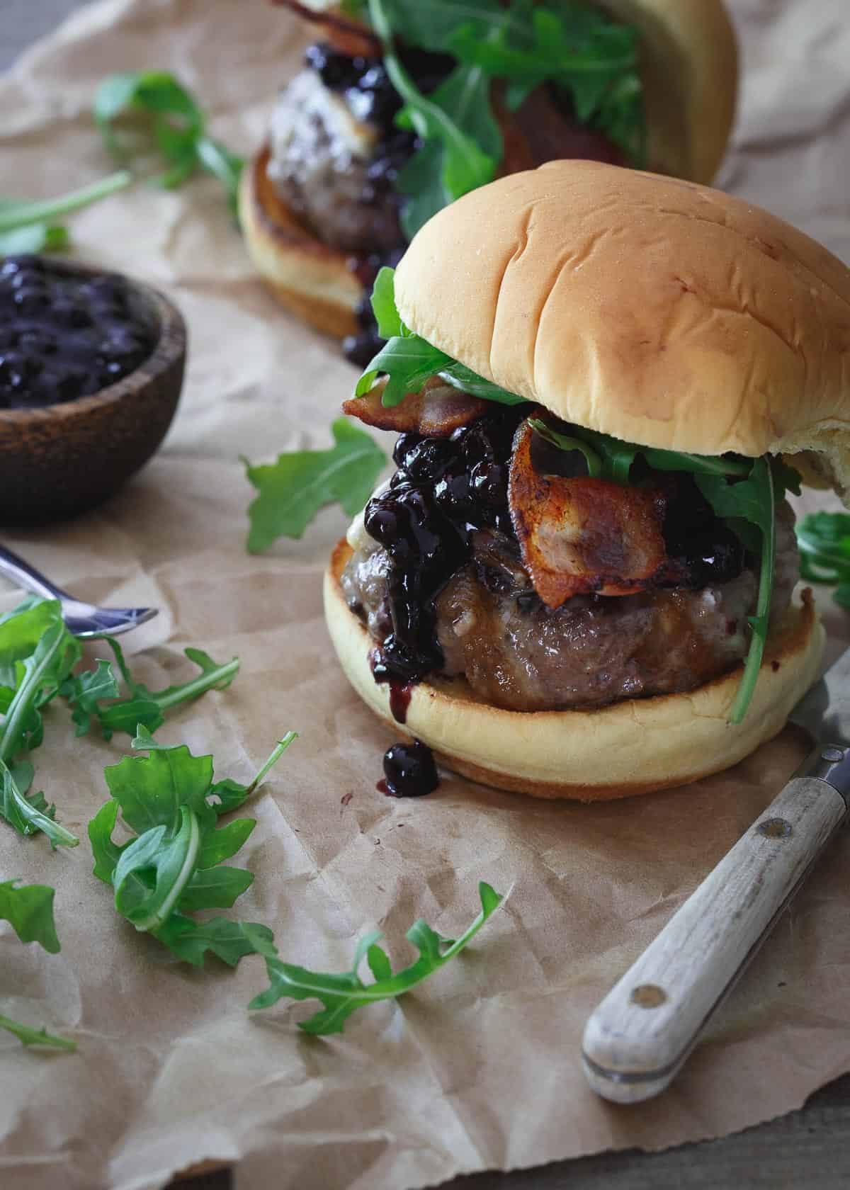 Brie Burger - Blueberry BBQ Brie Burger with Bacon