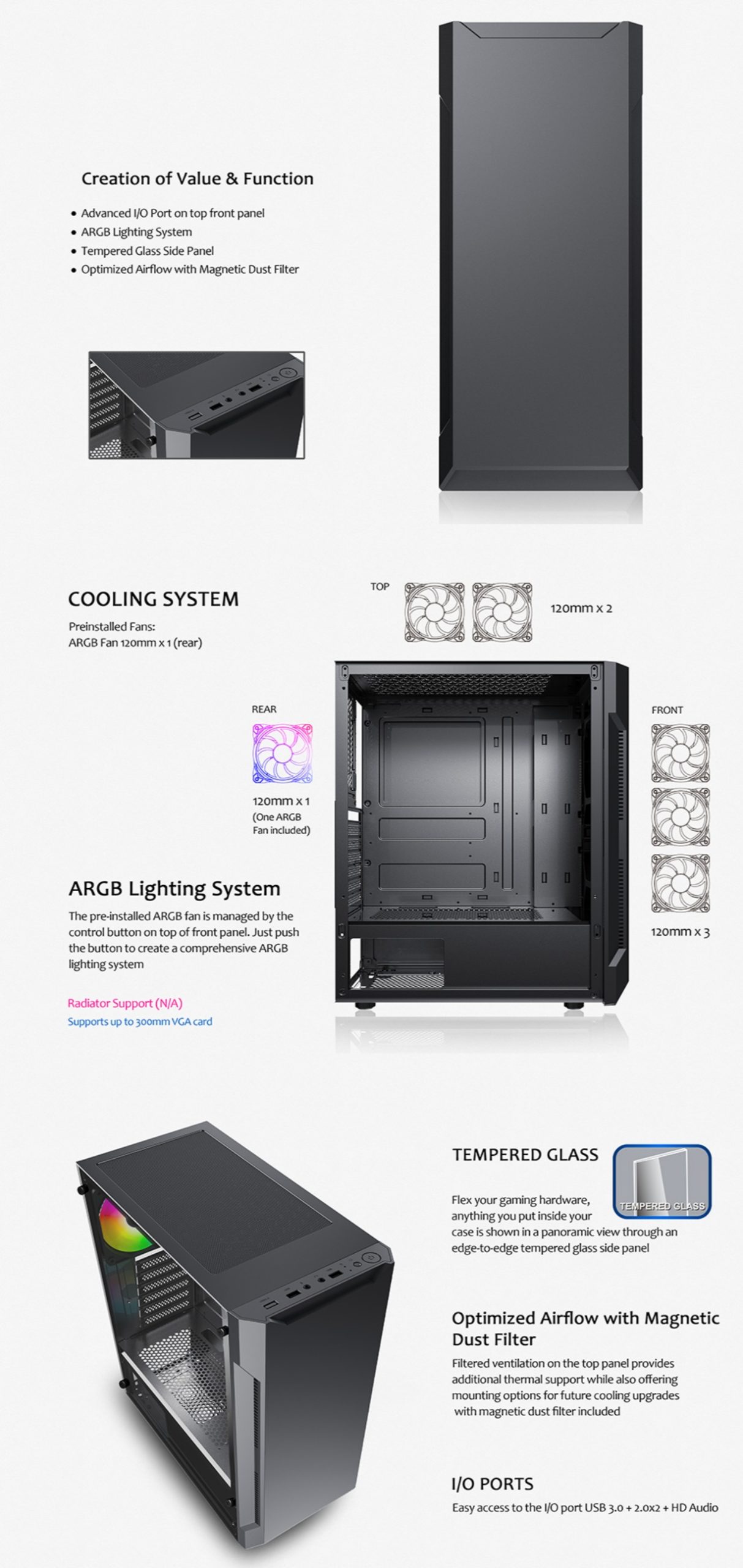 Raidmax i206 Liquid Cooling Tempered Glass ATX Gaming Case