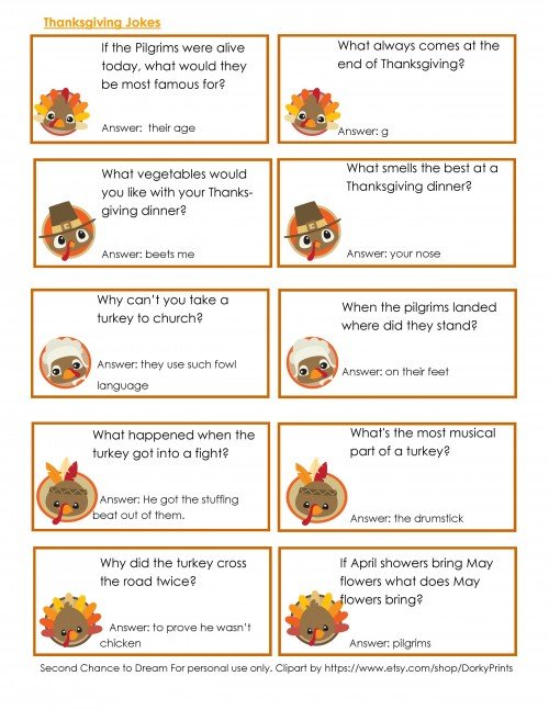 Second Chance To Dream - Kids Thanksgiving Printables