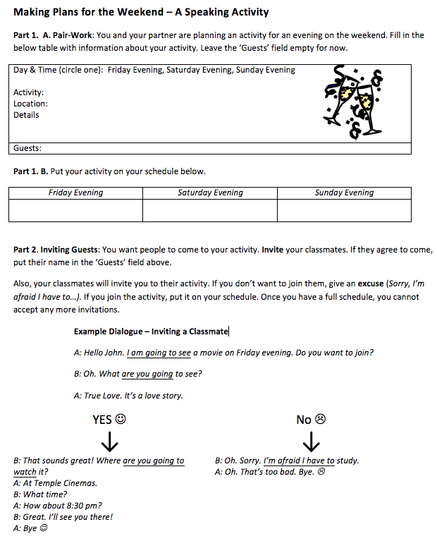 Speaking Activity: Making Weekend Plans (be going to) (Pre-Intermediate)
