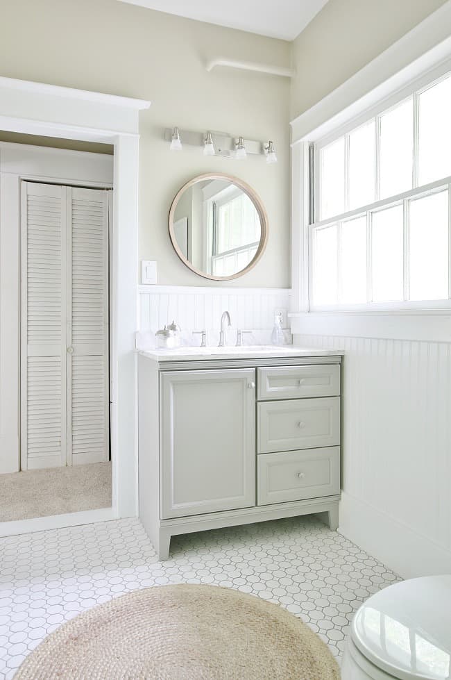 Sherwin Williams Sandbar Bathroom Before and After - Thistlewood Farm