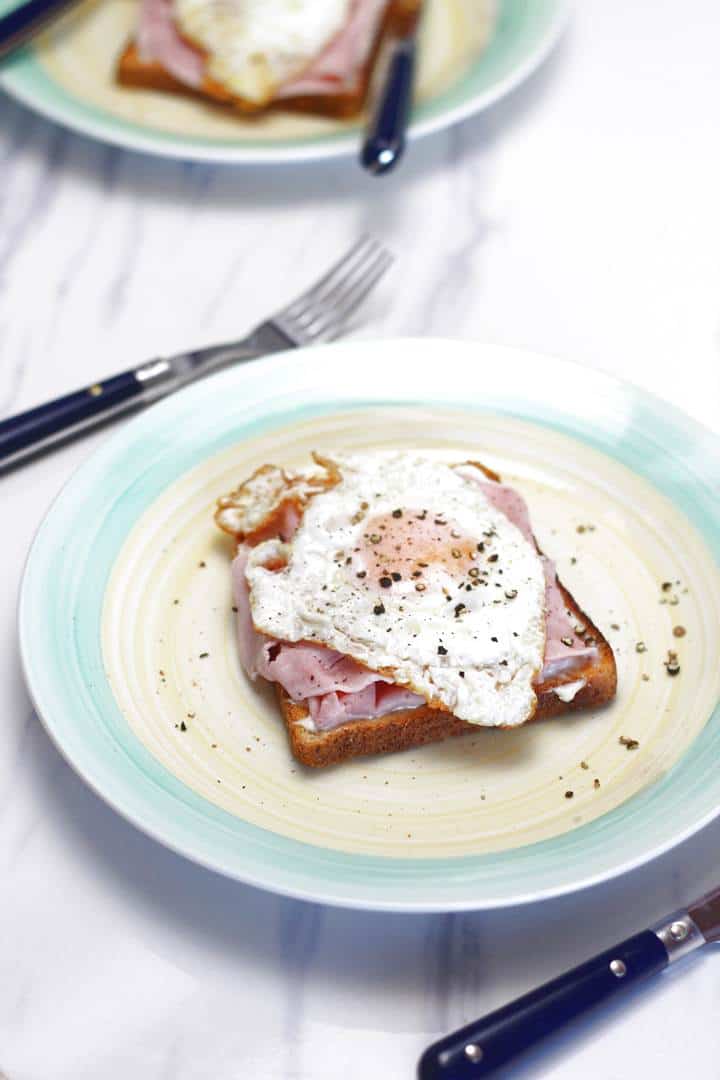 Ham and eggs on toast - the classic snack for any time of the day