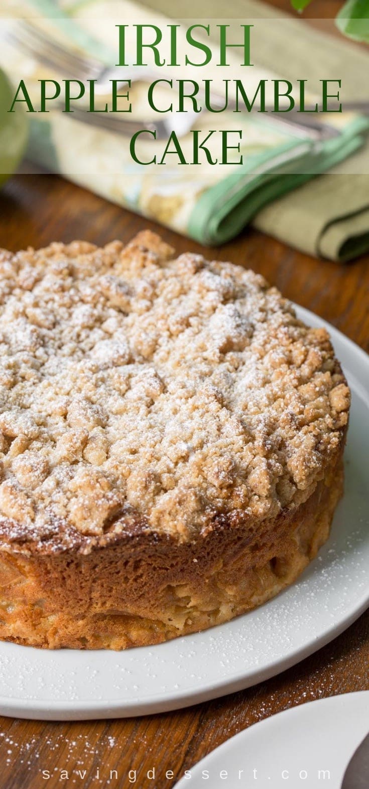 Irish Apple Crumble Cake with Apple Brandy Sauce - Saving Room for Dessert