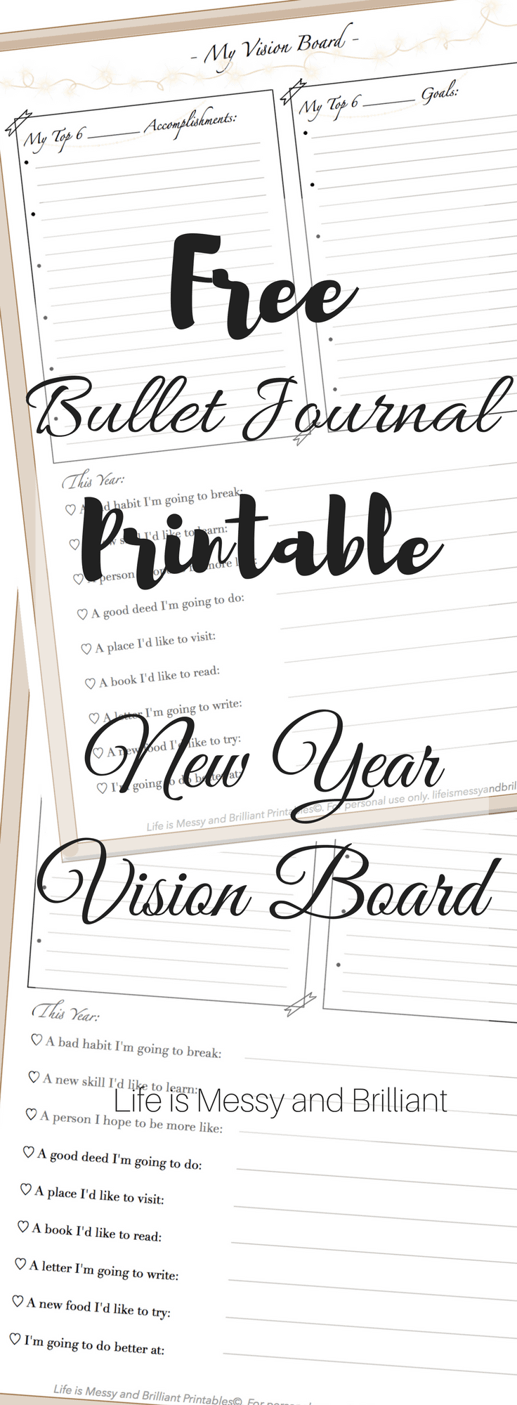 FREE New Year Vision Board Bullet Journal Printable