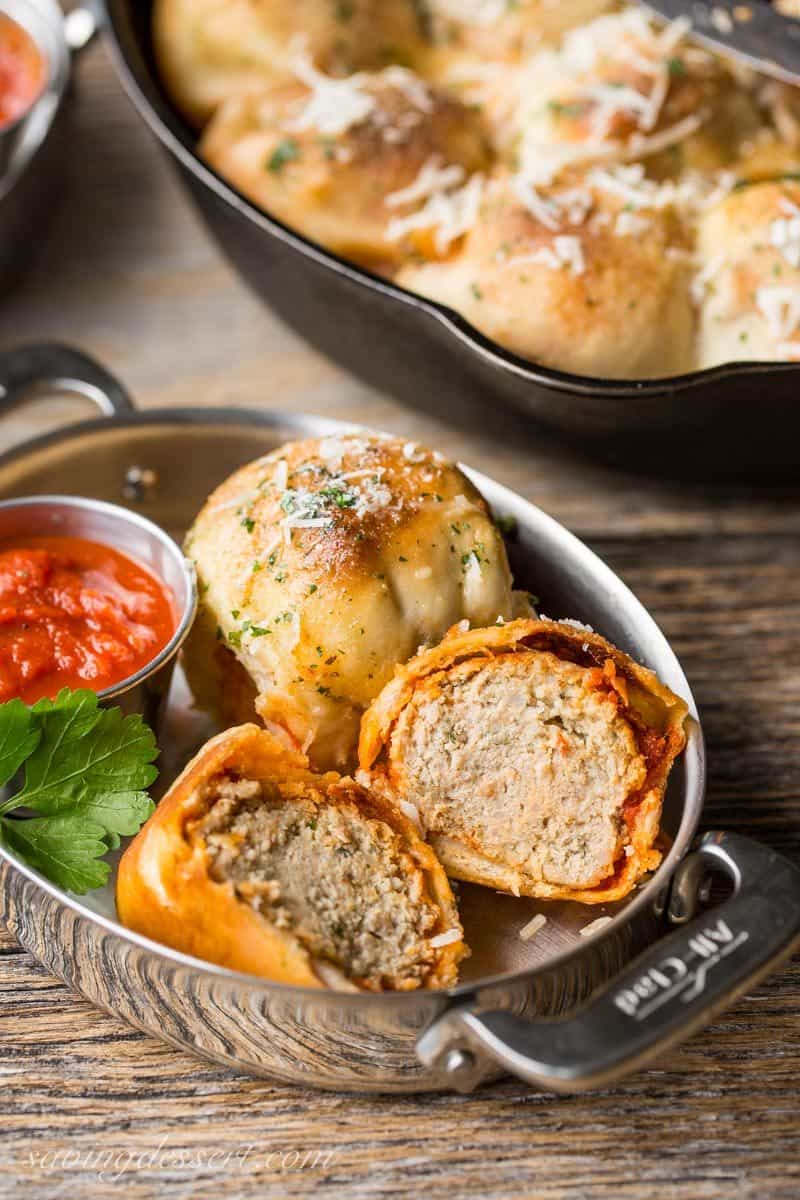 Skillet Meatball Calzones with Herbed Butter Sauce - Saving Room for ...