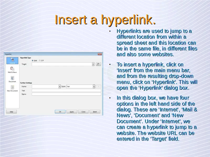 Advanced Spreadsheets – Hyperlinks