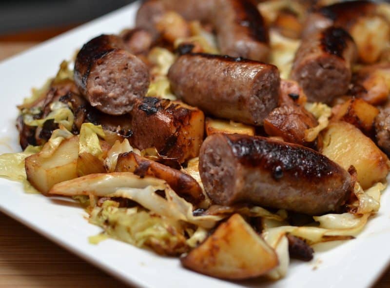 Sweet Mustard Potatoes Cabbage and Brats | Small Town Woman