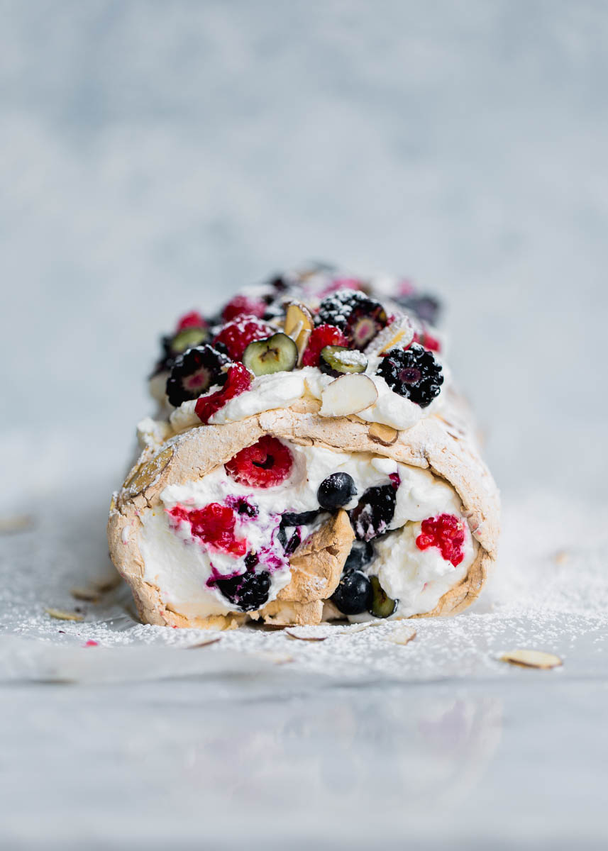 Triple Berry Meringue Roulade - Broma Bakery