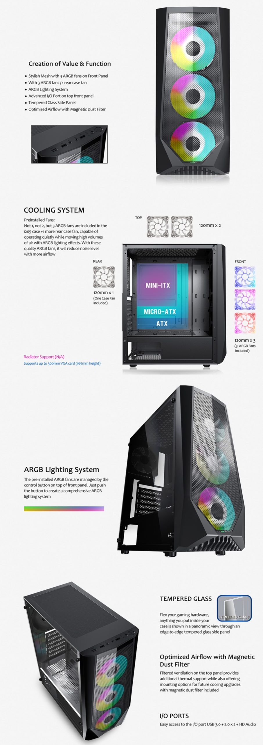 RAIDMAX I205 Tempered Glass ATX Gaming Computer Case