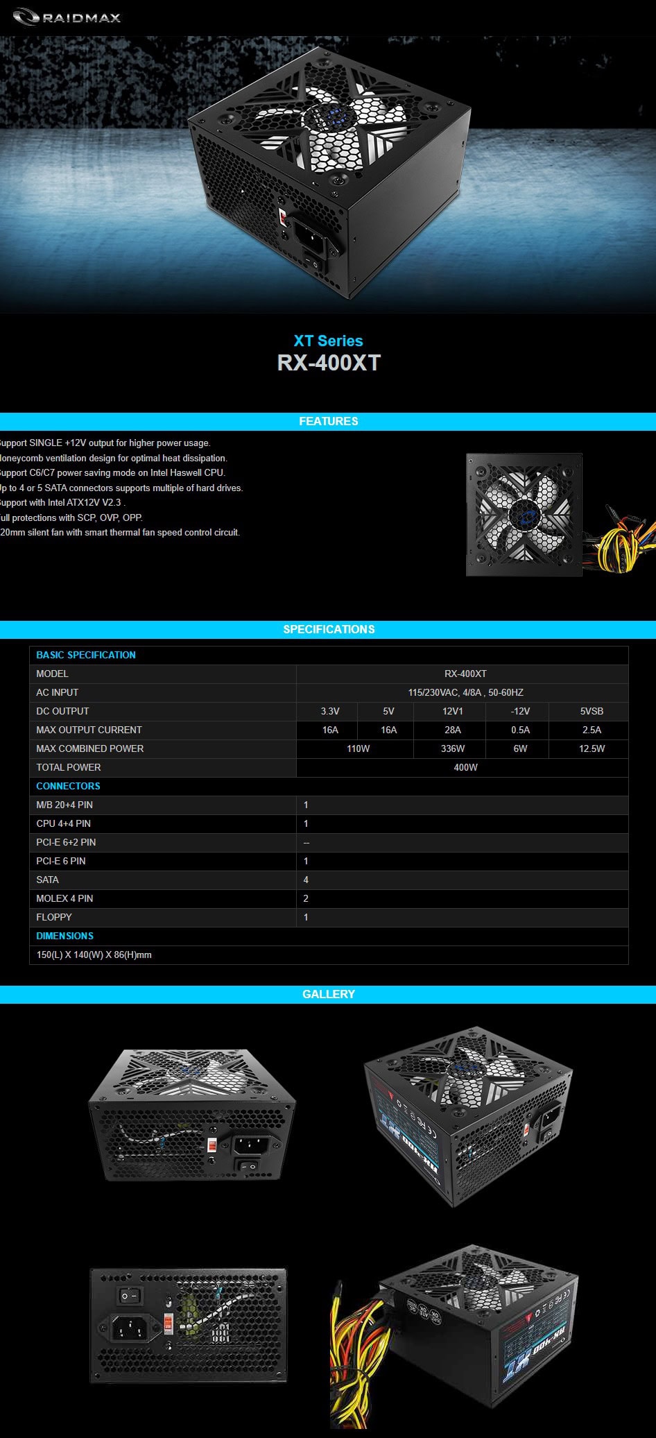 RAIDMAX RX-400XT(EU) 400W POWER SUPPLY