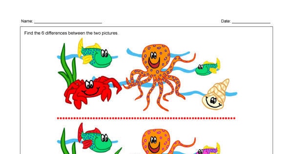 Sea Creatures – Spot the Differences – Animaplates