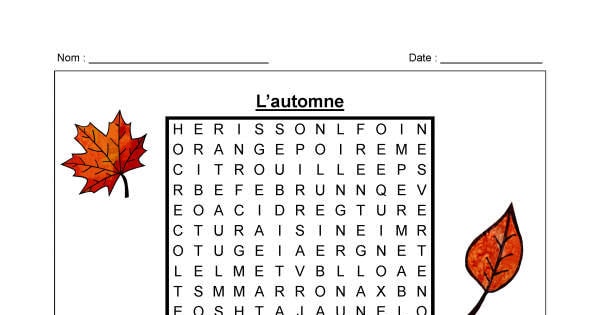 Automne – Mots cachés – Animassiettes