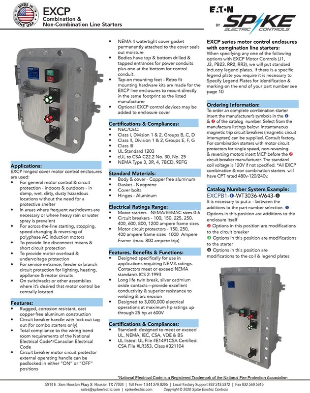 Excp Explosion Proof Combination And Non Combo Starters Spike Controls