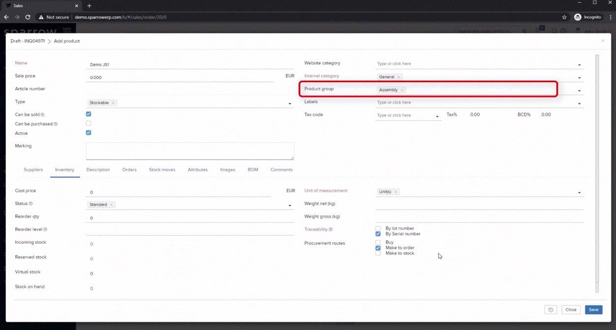 Sales management & Shipping | Sparrow ERP
