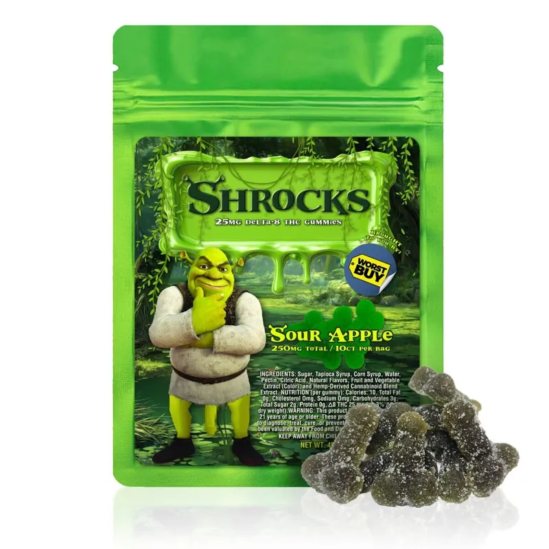 Shrocks Delta-8 25mg Sour Apple Gummies delivered by bud.com