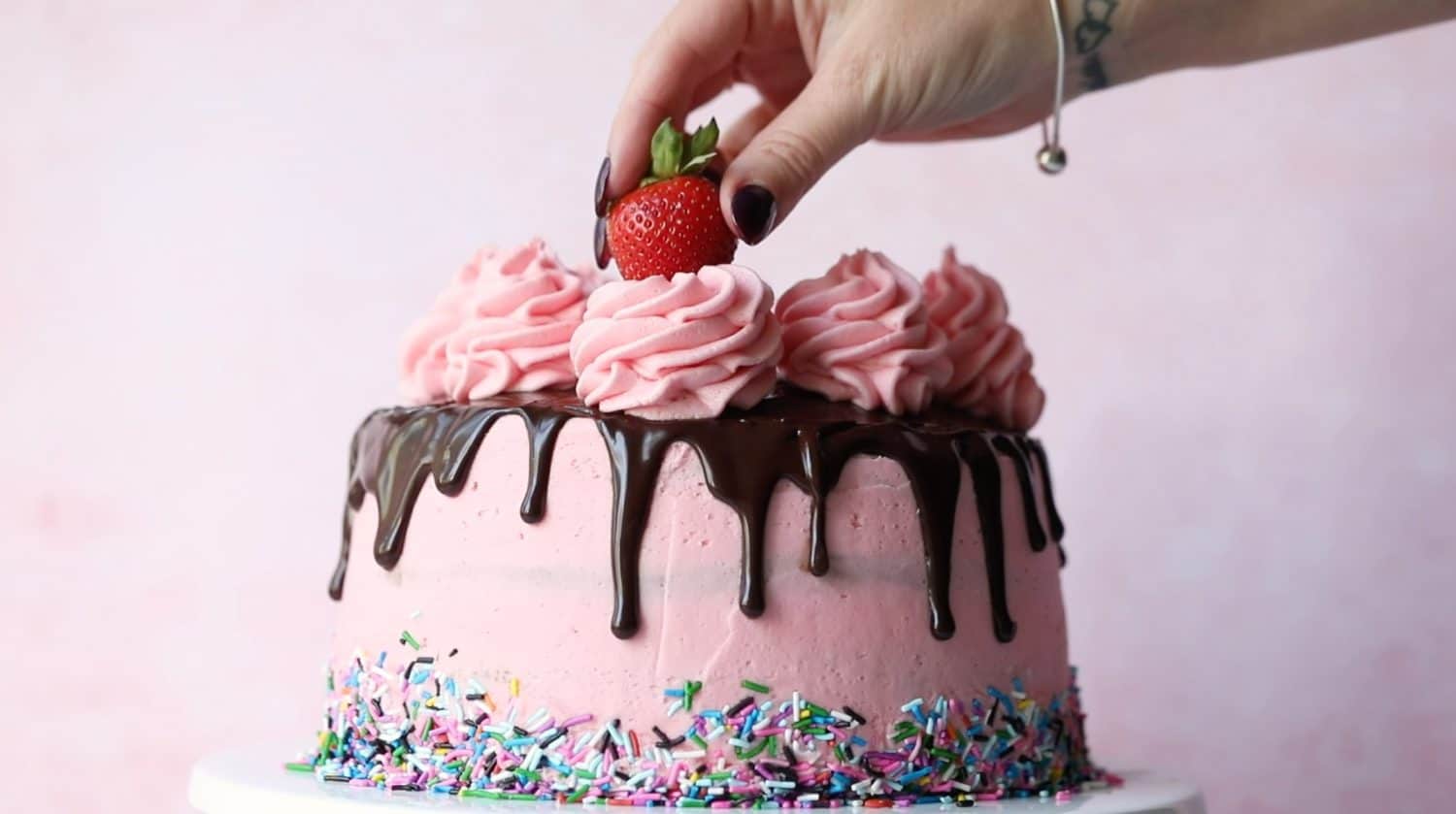 How To Make A Strawberry Drip Cake | Amy Treasure