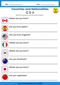Countries And Nationalities ESL Worksheets | Games4esl