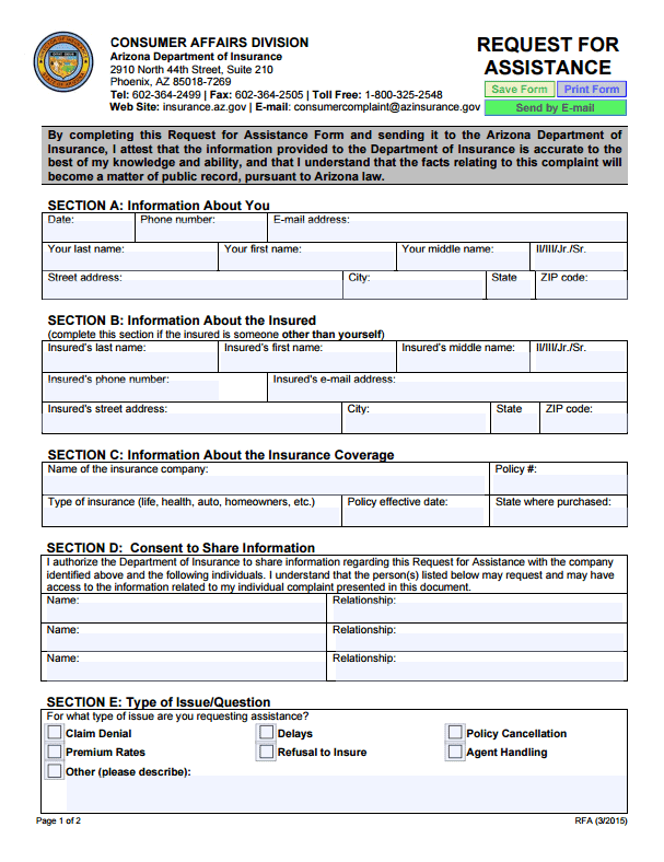 Arizona Insurance Commissioner Complaint