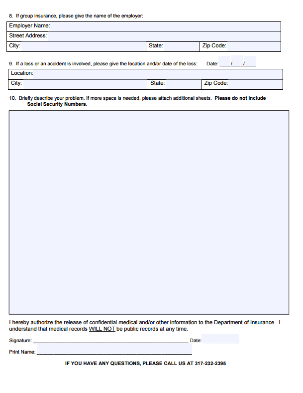 Indiana Insurance Commissioner Complaint