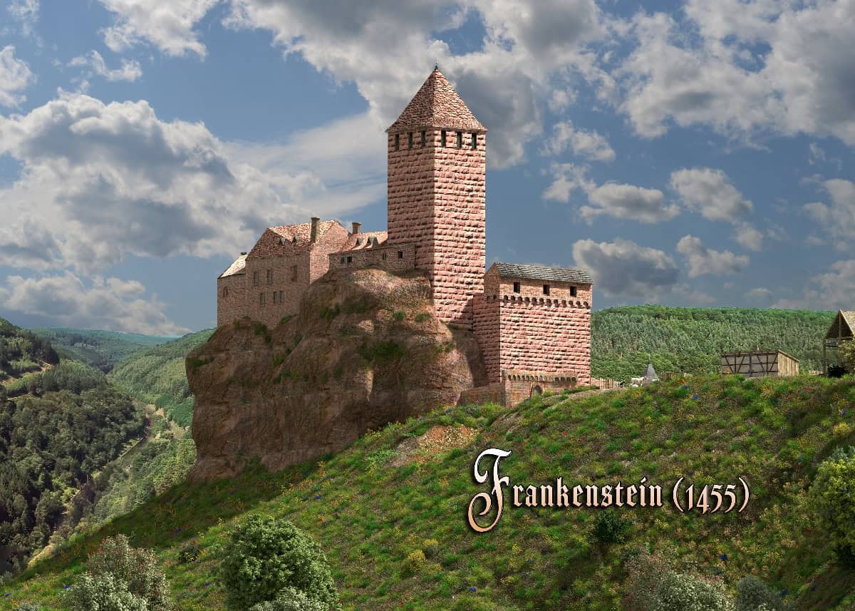 Burg-Souvenirs mit Motiven der rekonstruierten Burg Frankenstein