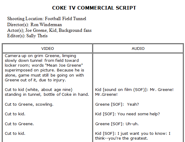 tv commercial script template