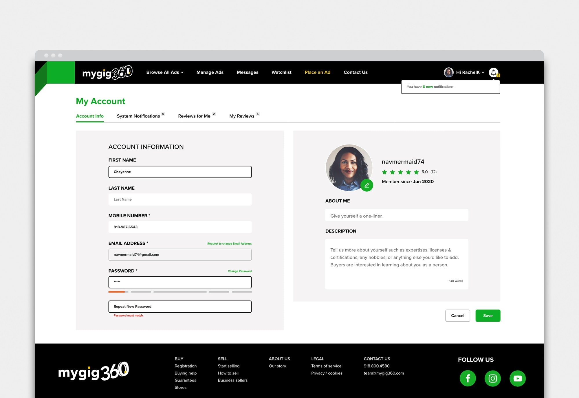 MyGig 360 UX/UI Development - Matcha Design
