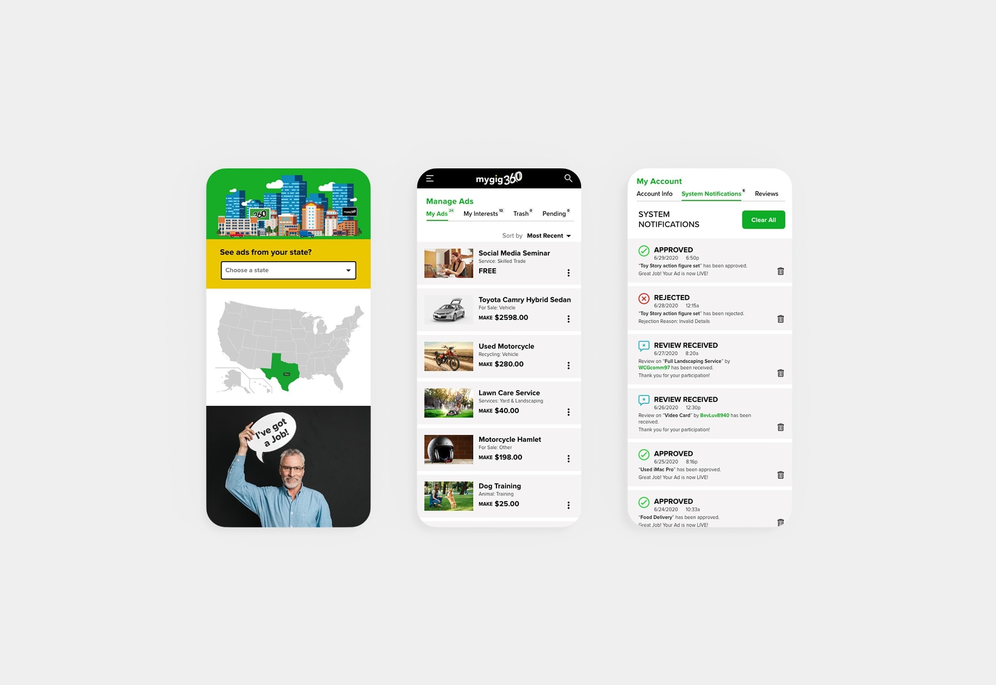 MyGig 360 UX/UI Development - Matcha Design