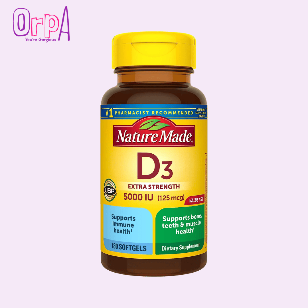Nature Made Extra Strength Vitamin D3 5000 IU (125 mcg) - 180 Softgels - Orpa