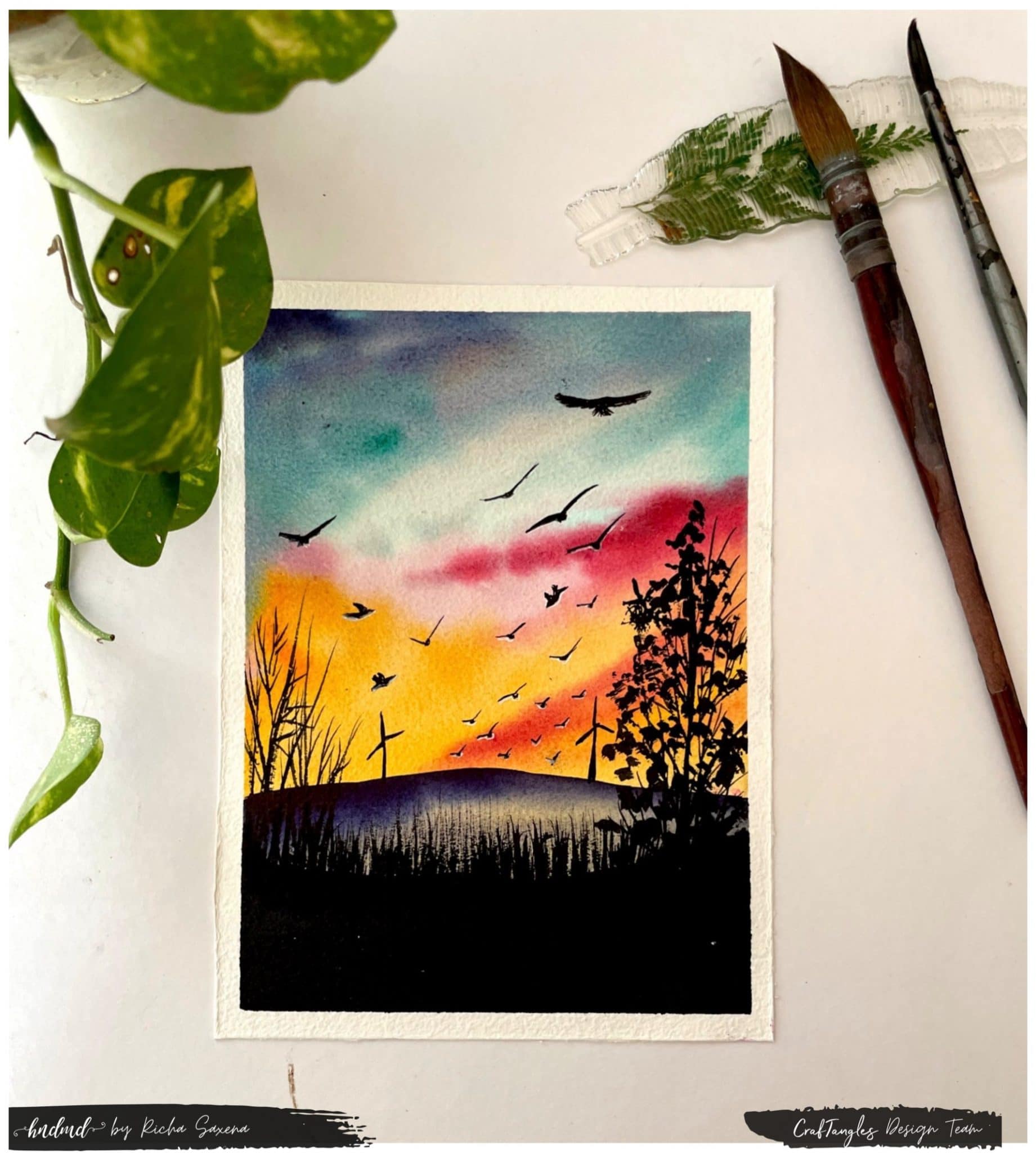 simple watercolour sunset