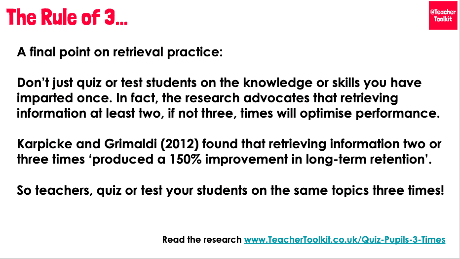 Retrieval Practice: Theory and Application - TeacherToolkit