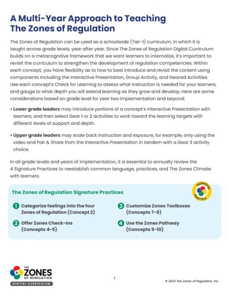 a multi year approach to teaching the zones of regulation