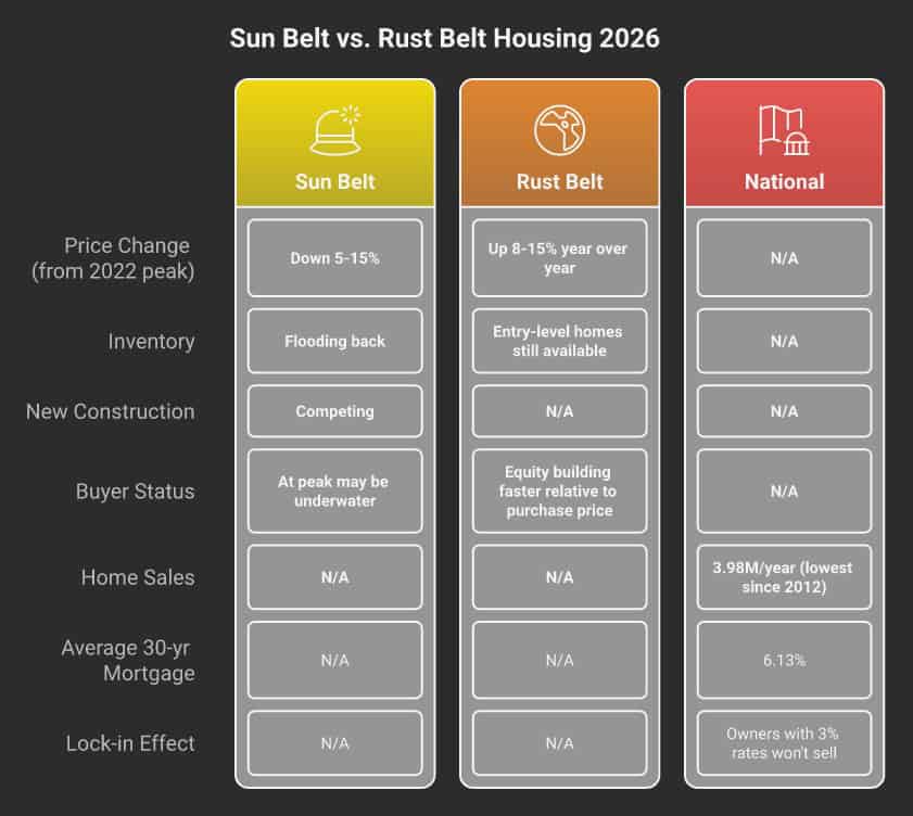 The Housing Market Just Split in Two — Sun Belt vs. Rust Belt (April 2026)