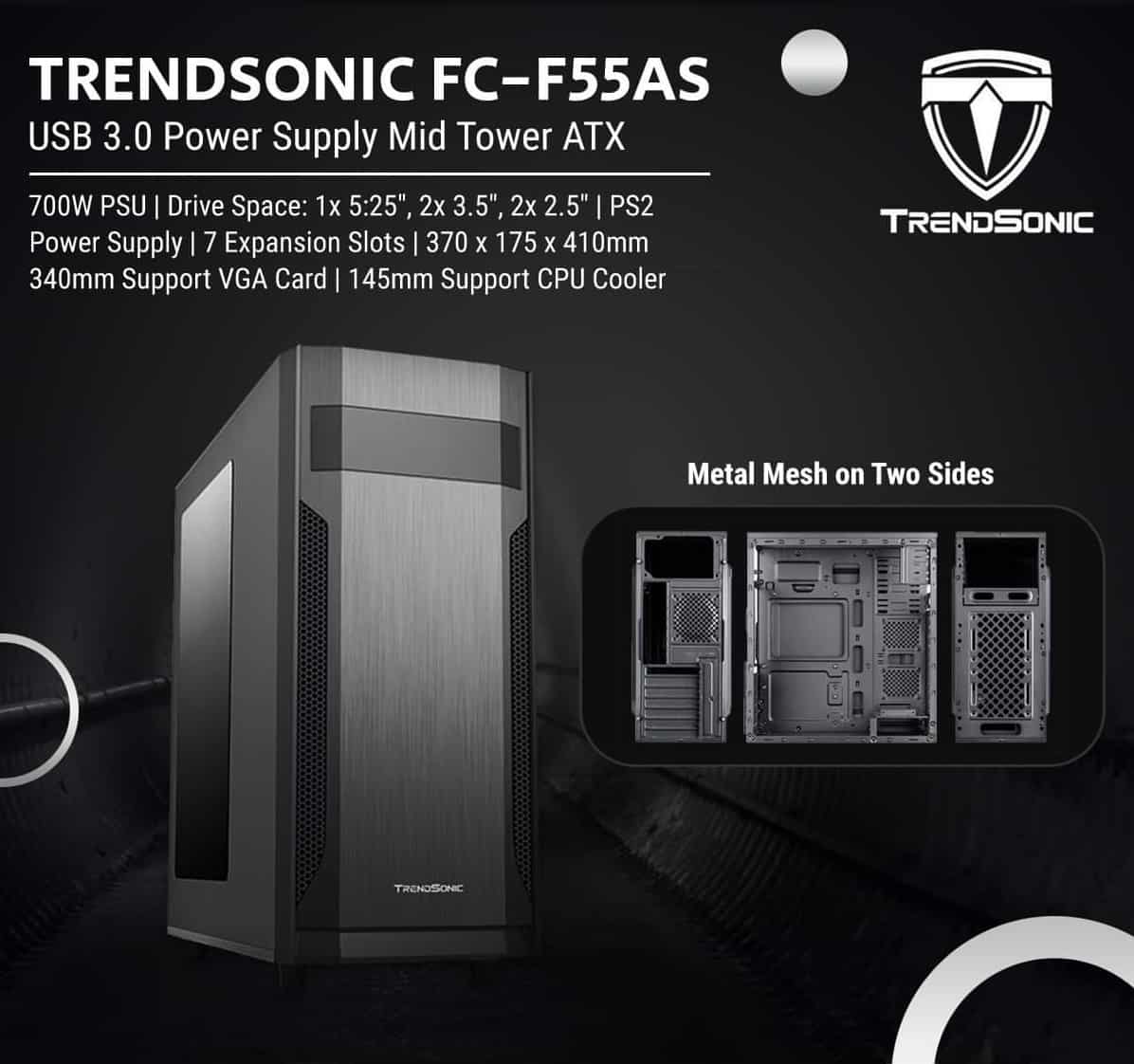 Buy Frontier Trendsonic FC-F55AS with 700W Power Supply Mesh Type Mid Tower ATX 1xUSB 3.0 Case ...