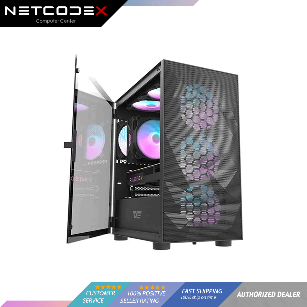 Buy DarkFlash DLM21 Black Mesh Micro ATX Case with Tempered Glass Door (DLM 21) - Netcodex.ph