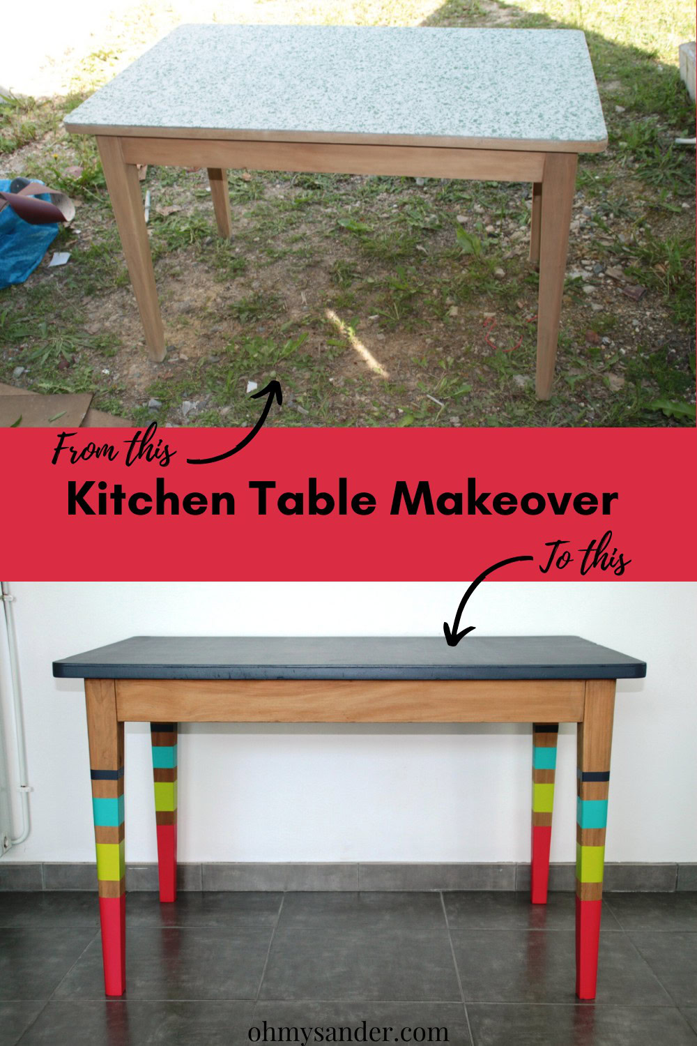 Painted Kitchen Table with Striped Legs | Oh My Sander