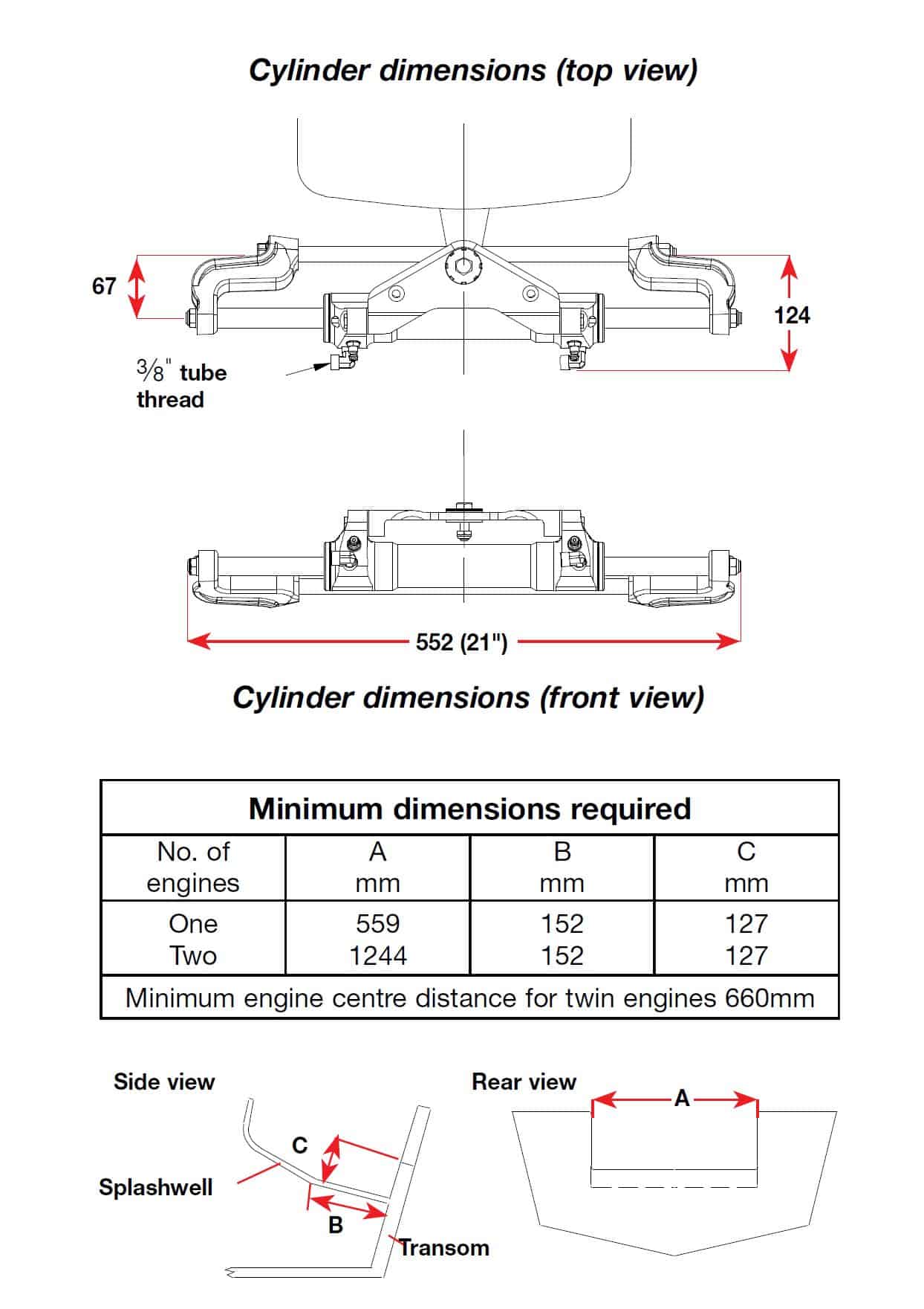Seastar Hydraulic Steering Kit HC5345-3 Front Mount Up to 300HP