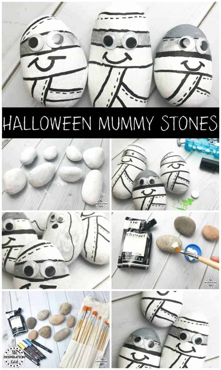 Halloween Craft Ideas Mummy Painted Rocks - The Inspiration Edit