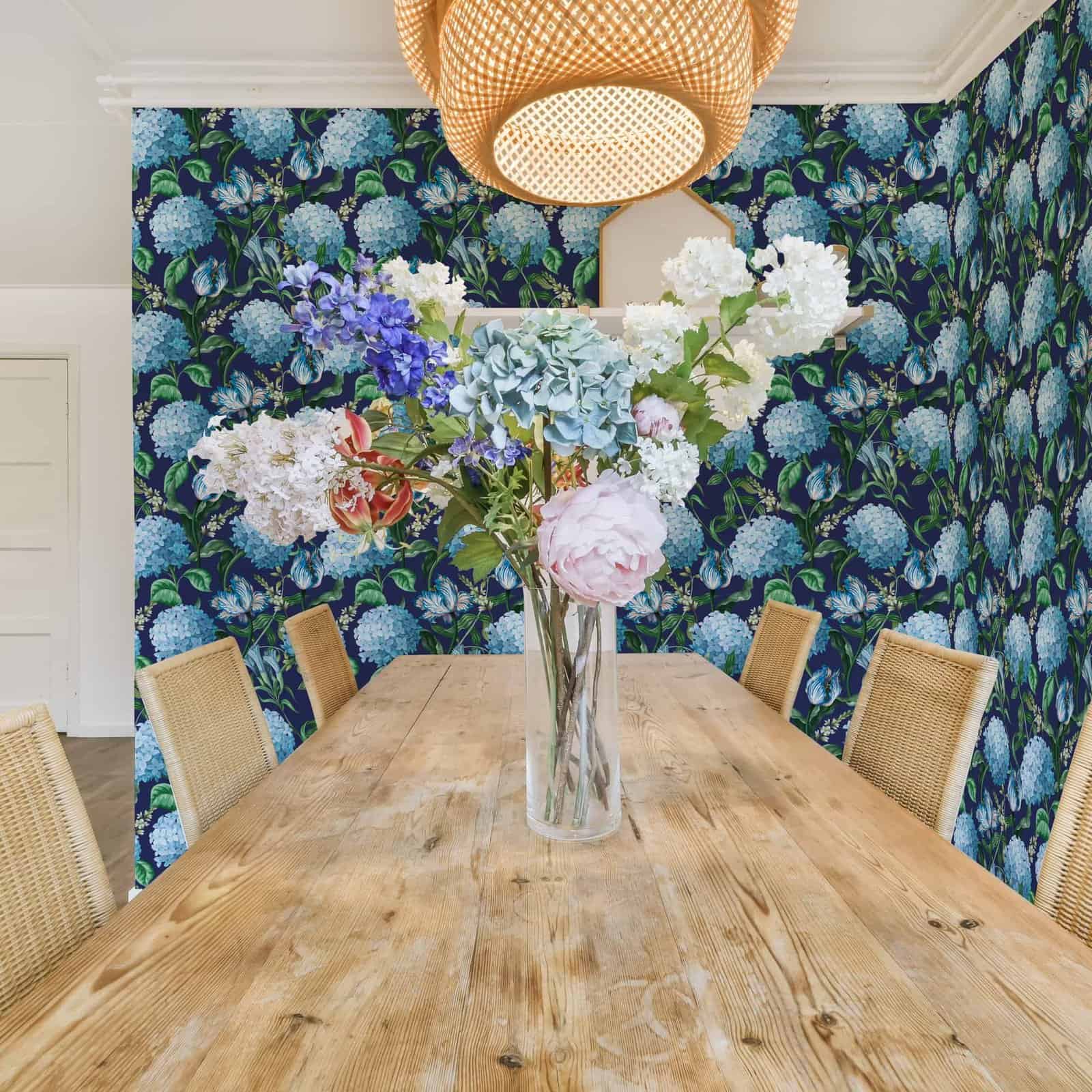 Papel de Colgadura Flores Azules - Papeles de Colgadura Personalizados ...