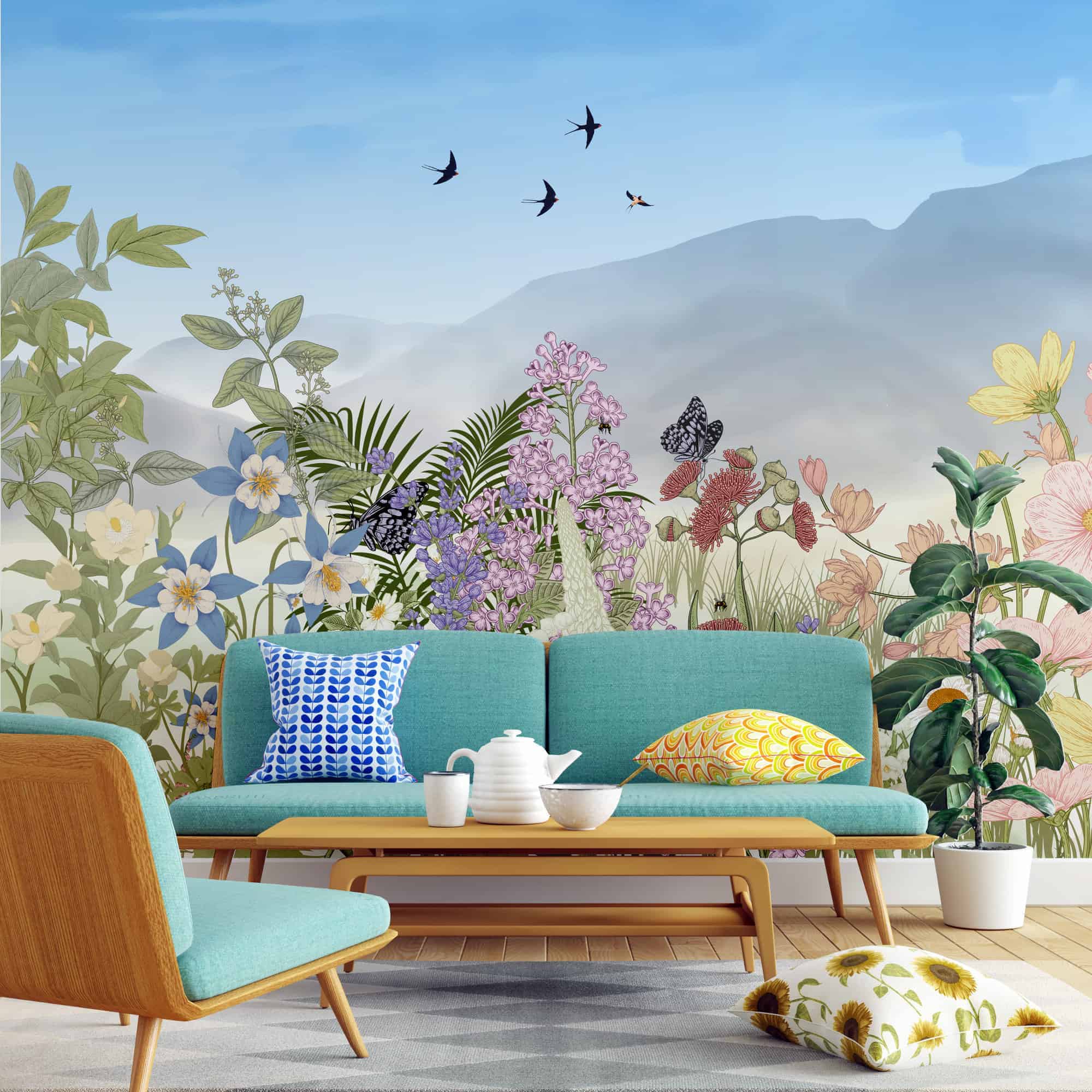 Papel Tapiz Floral Panorámico - Papeles de Colgadura Personalizados ...