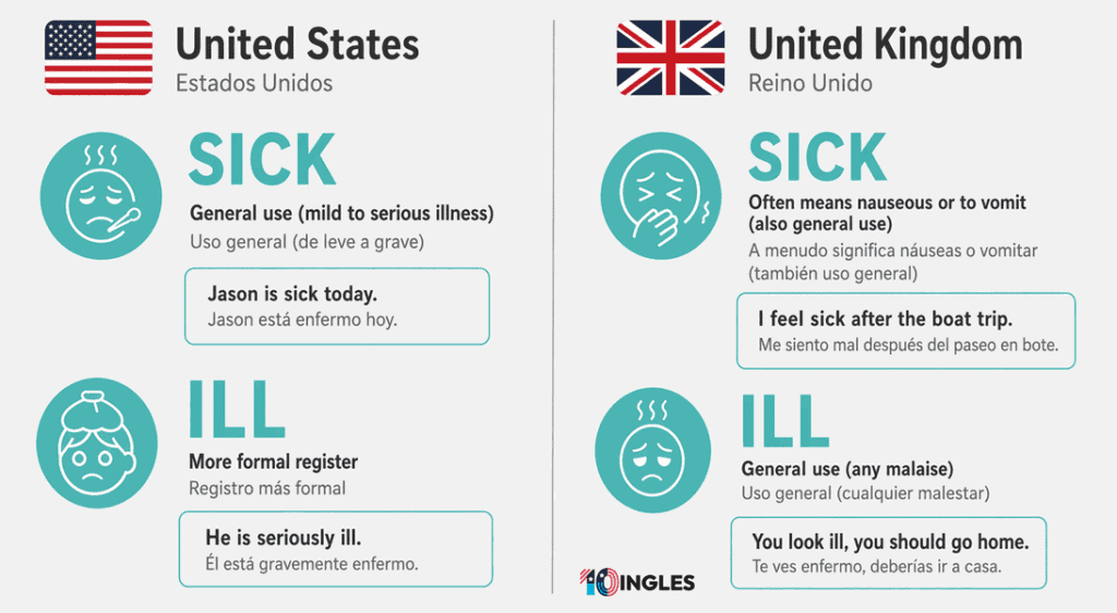 Diferencia entre Ill y Sick en Inglés: Cuándo Usar Cada Uno