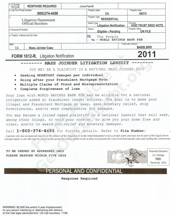 My Collection of Mass Joinder Mortgage Litigation, and 1012-R Marketing ...