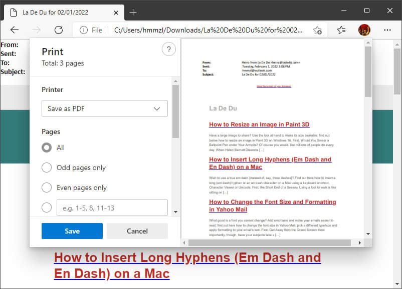 How to Print (Save) an Email to PDF in Outlook - La De Du