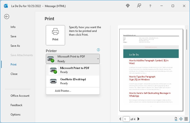 How to Save an Email to PDF in Outlook - La De Du