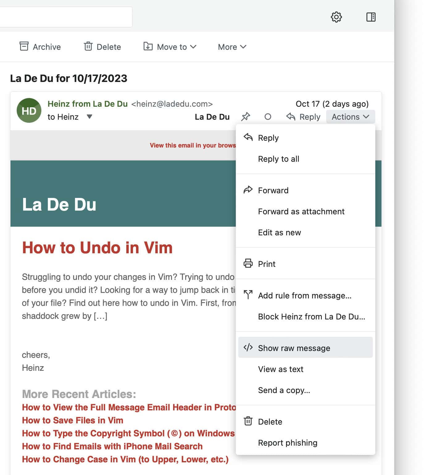 How to View Full Email Source and Header in Fastmail - La De Du