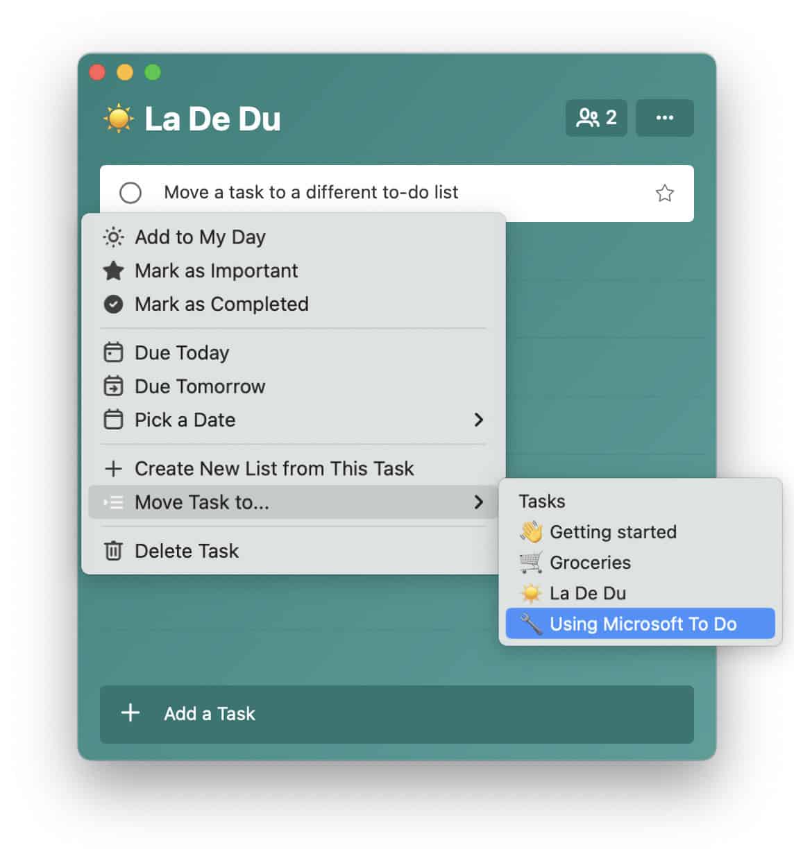 How to Move a Task to a List in Microsoft To Do - La De Du