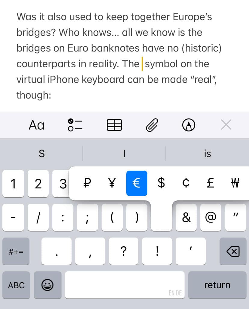 How to Insert the Euro Symbol ( € ) on iPhone - La De Du