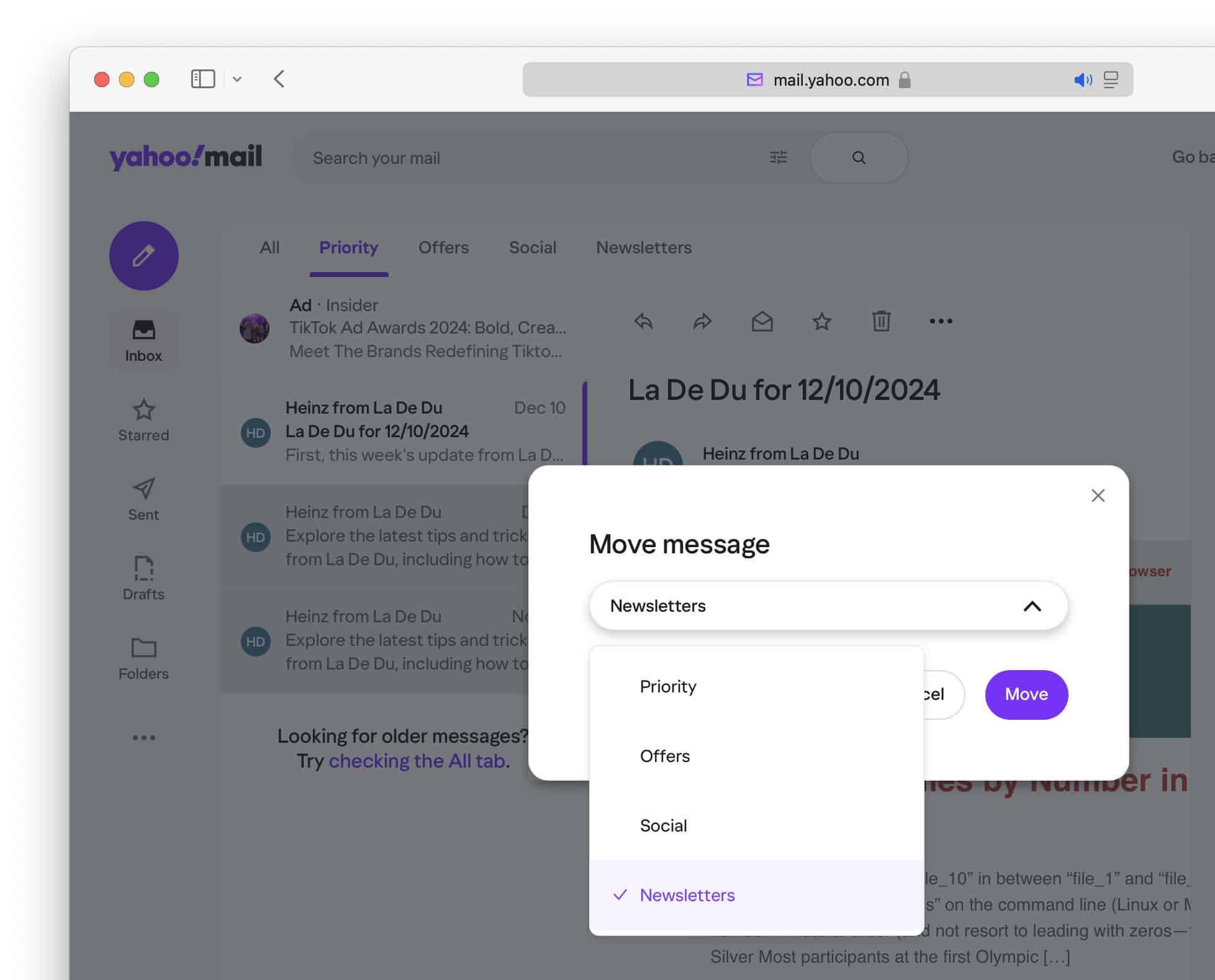 How to Move an Email to a Different Yahoo Mail Inbox Tab - La De Du