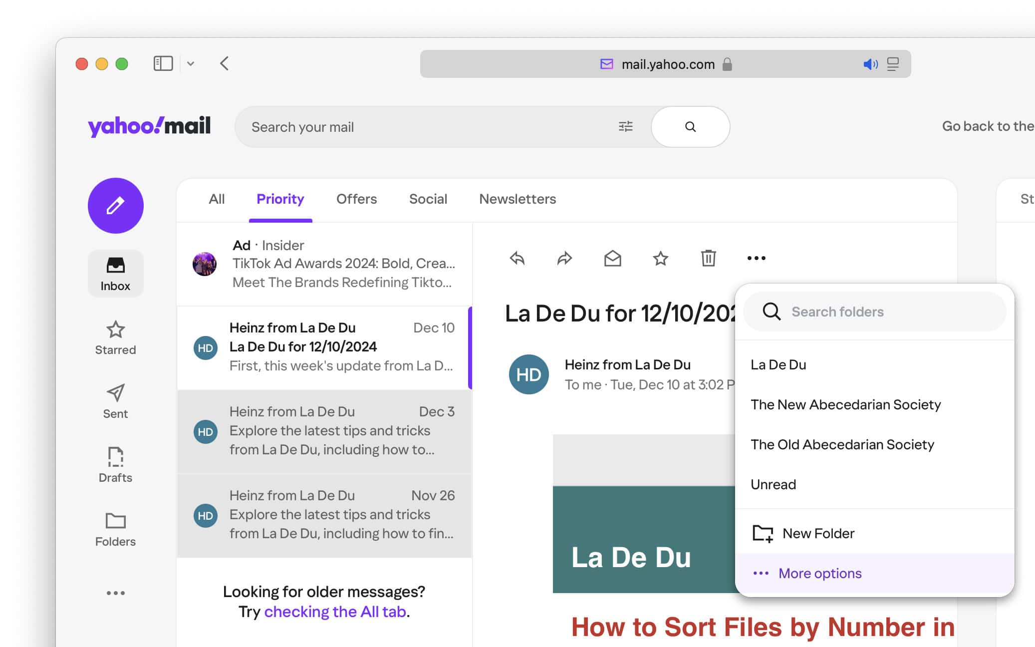 How to Move an Email to a Different Yahoo Mail Inbox Tab - La De Du