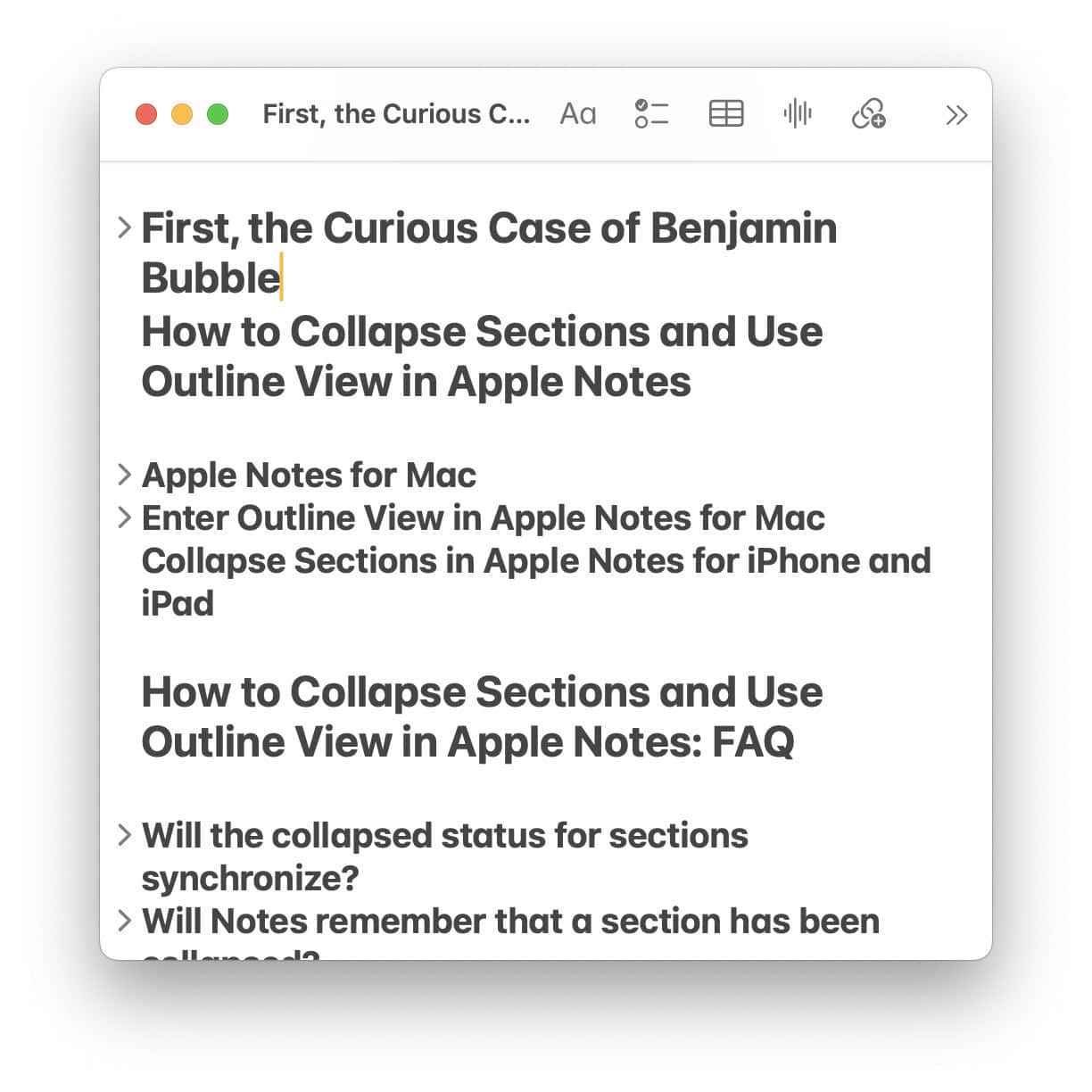 How to Collapse Sections, Use Outline View in Apple Notes - La De Du