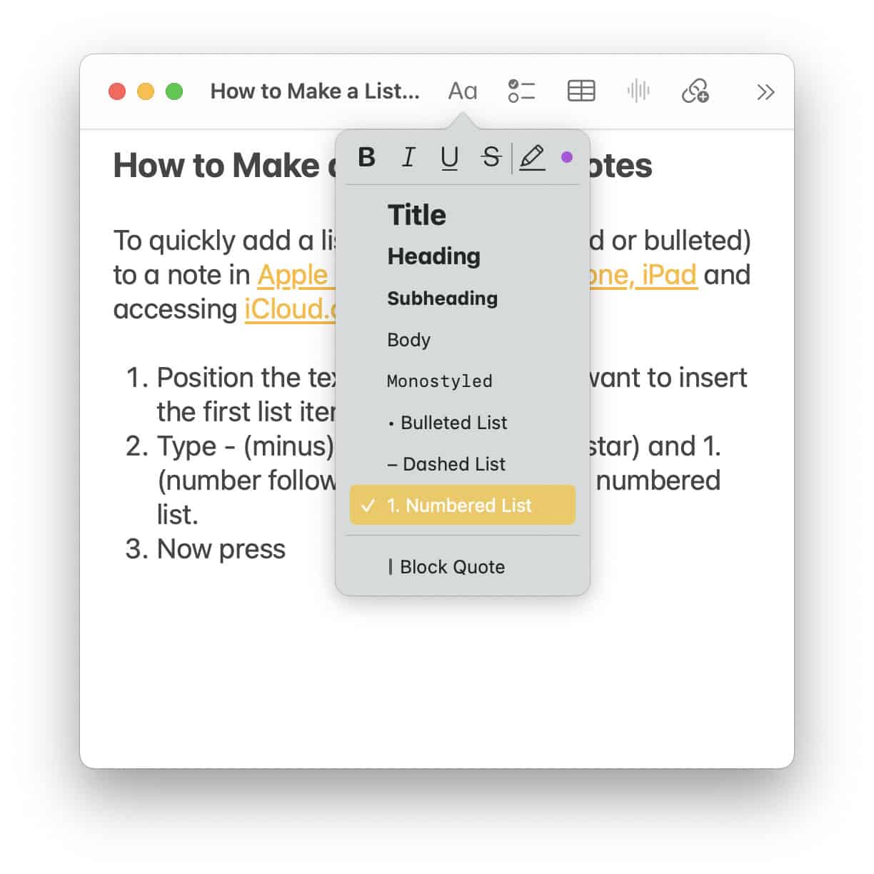 How to Make a List in Apple Notes - La De Du